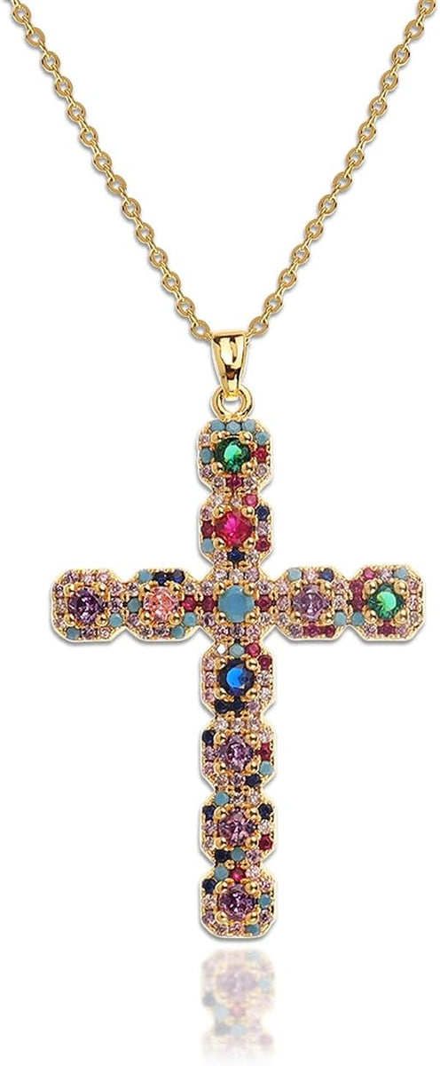 18K Gold Multi Color Cross Necklace – Liv Oliver