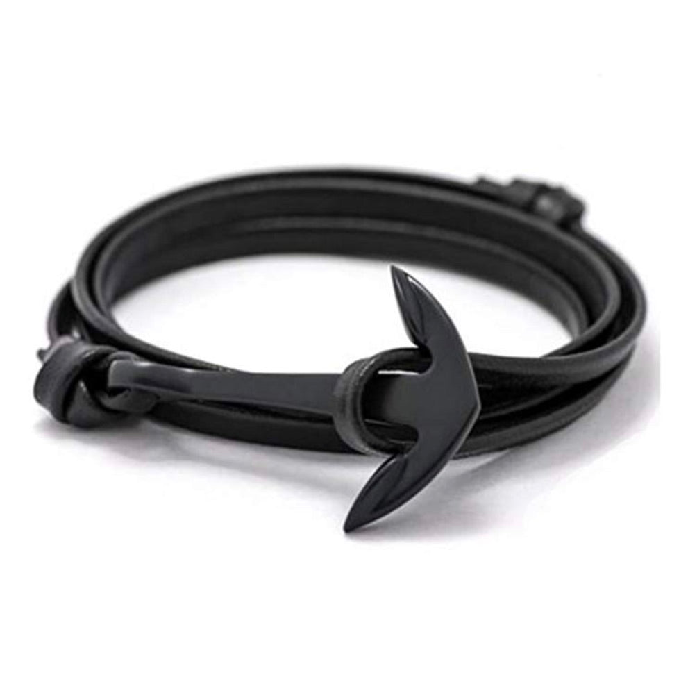 Stephen Oliver | Men's Black Plated Anchor Wrap Leather Bracelet ...